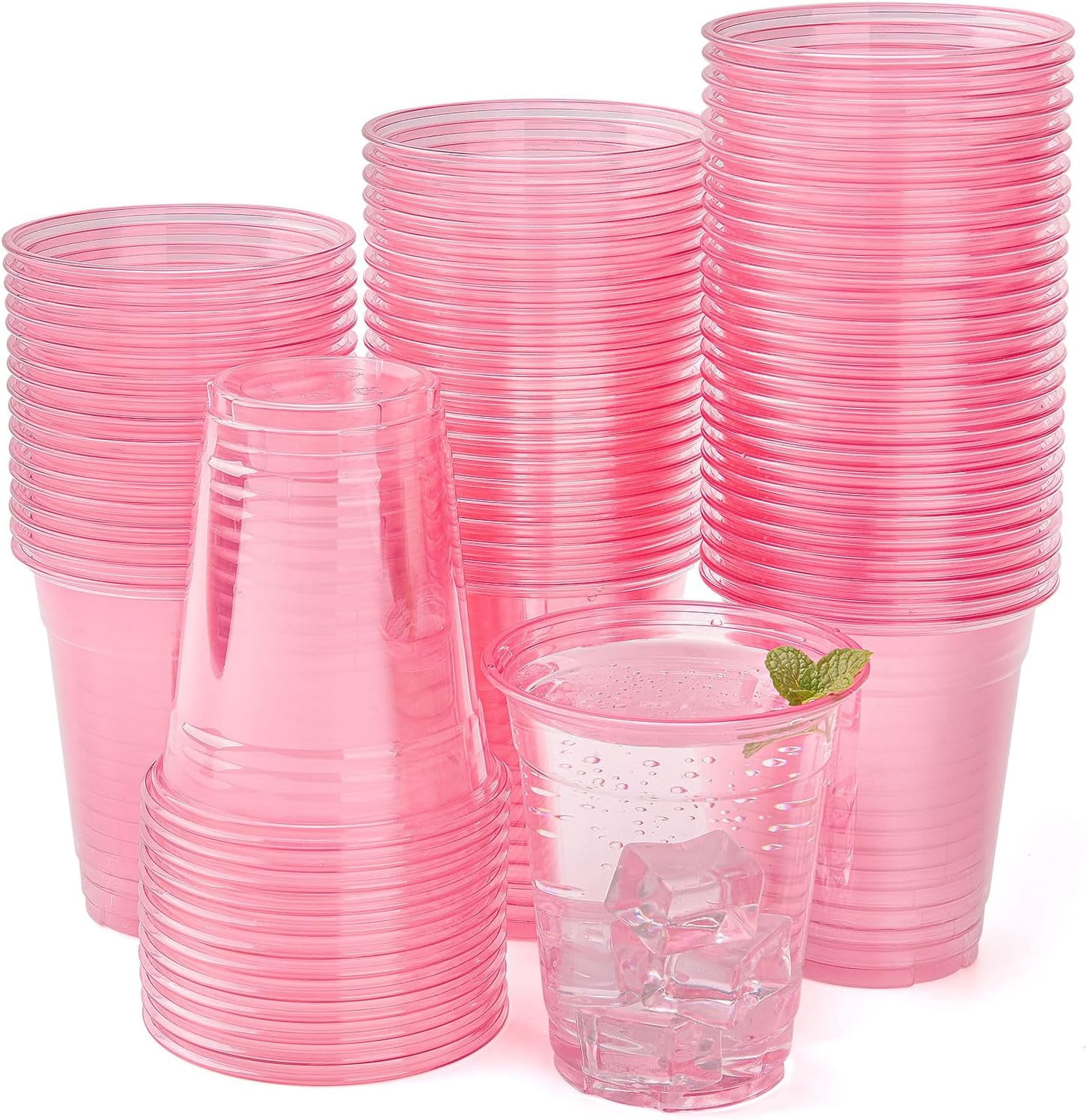 100 Pack Pink Clear Plastic Cups 12 oz Disposable Party Cups Wedding ...