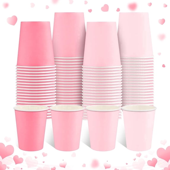 100 Pack Pink Paper Cups, 9oz Valentine's Day Paper Cup Gradient ...