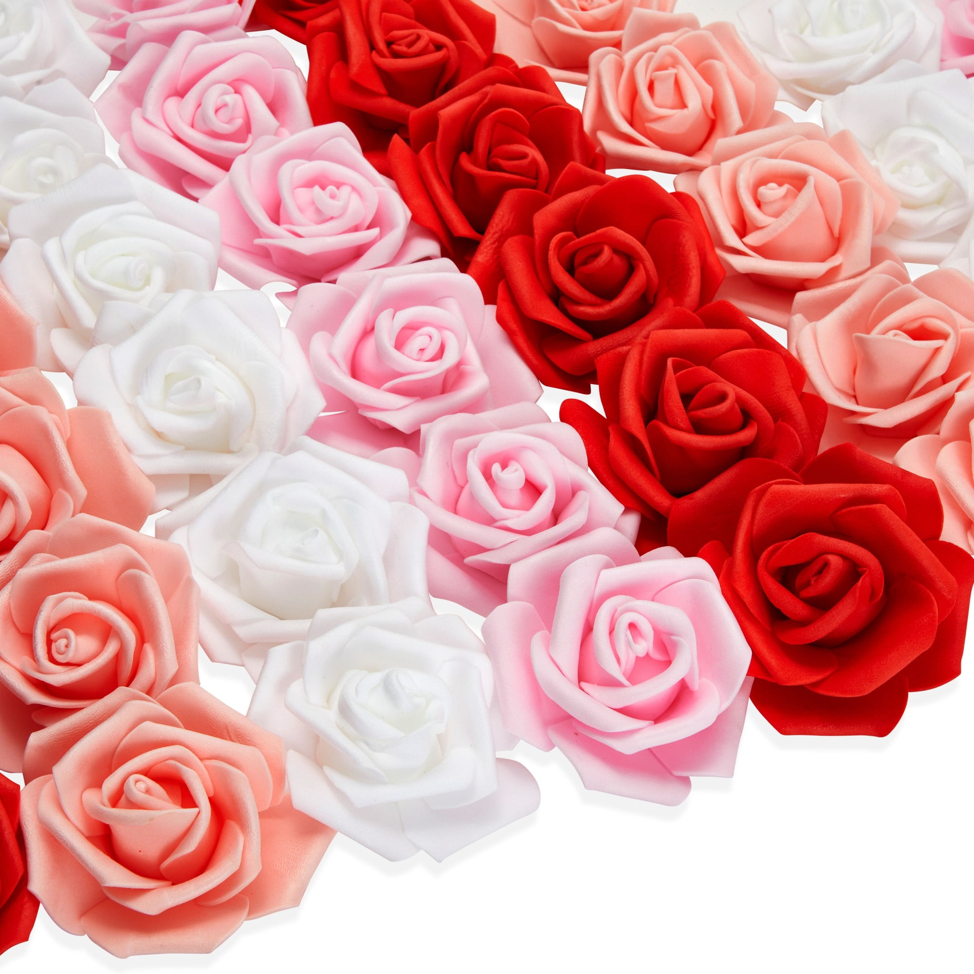 100 Pack Pink and White Artificial Rose Heads, 3-Inch Stemless Flowers ...