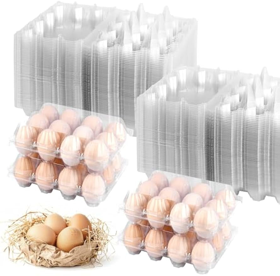 Bulk 100 Plastic Egg Cartons 12 Count Clear Durable Egg Containers ...