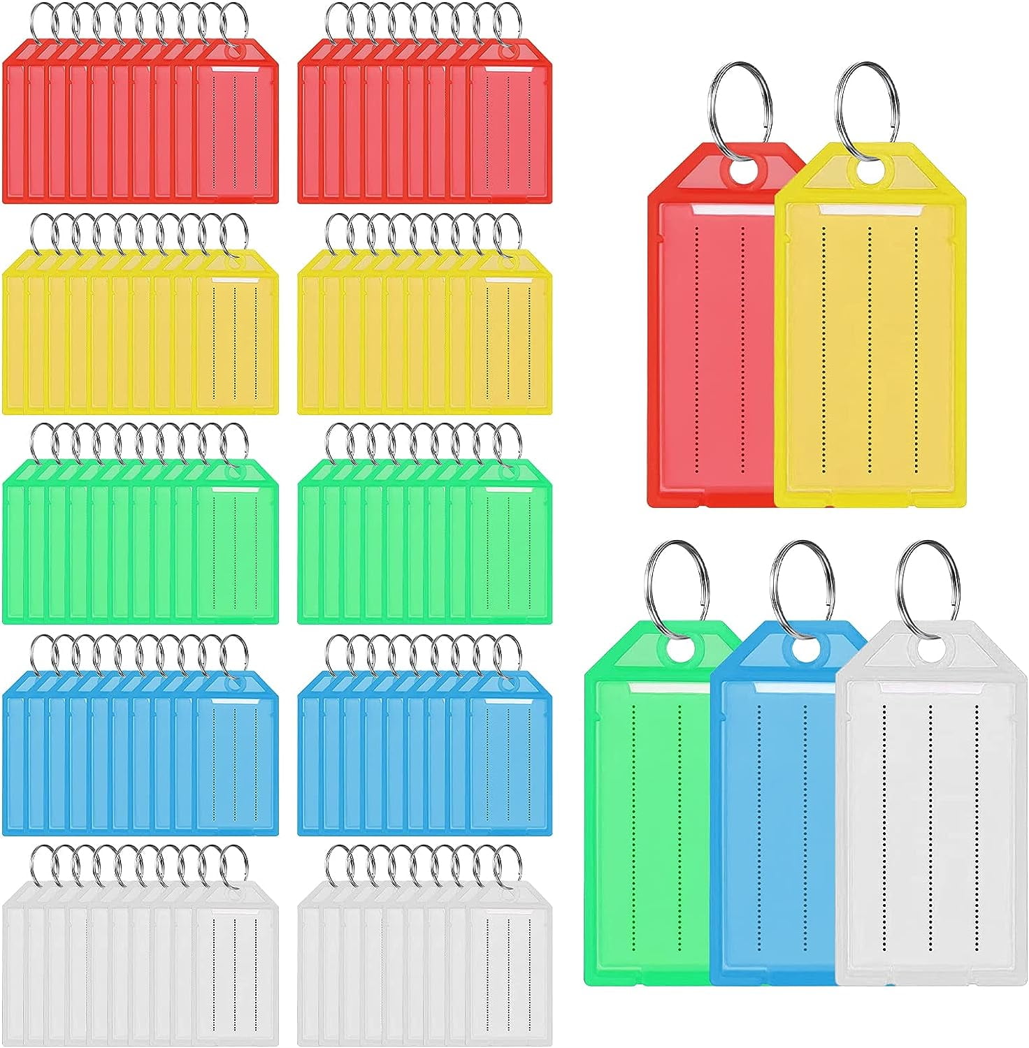 100 Pack Plastic Key Tags, 5 Colors Clear Key Identification Tags with ...