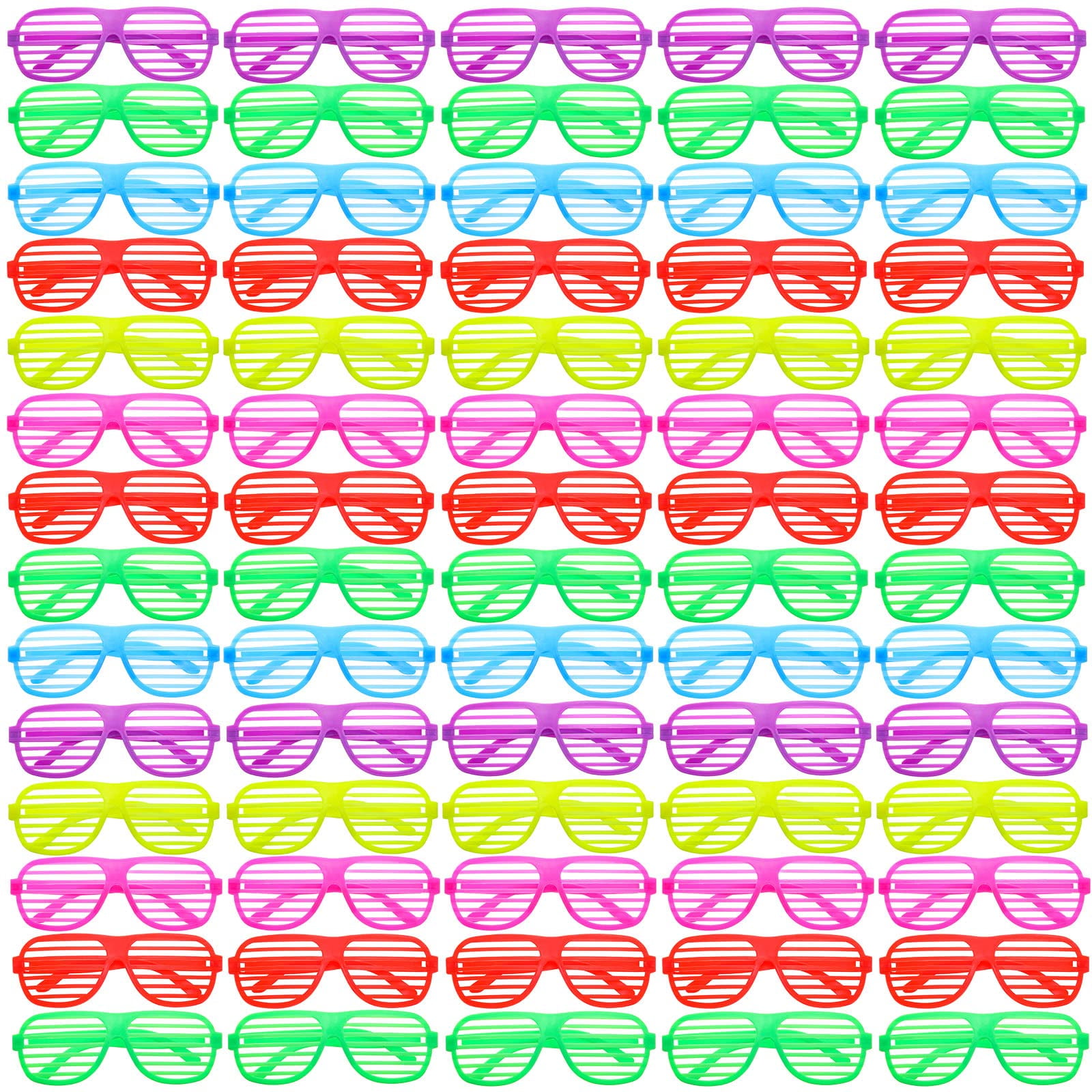 100 Pack Plastic Shutter Shades Glasses Bulk, 80's Style Slotted ...
