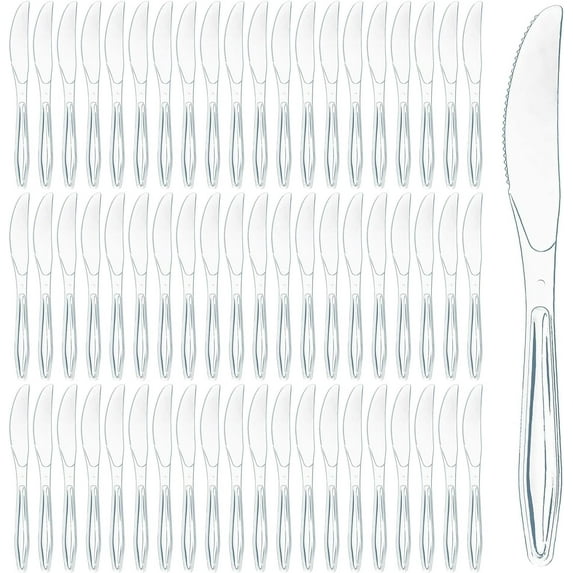 100 Pack Plastic Silverware Knives - Heavy Duty, Clear Plastic Knives ...