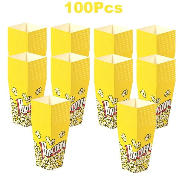 100-Pack Popcorn Boxes - 3 Fresh Designs in Orange, Yellow & White ...
