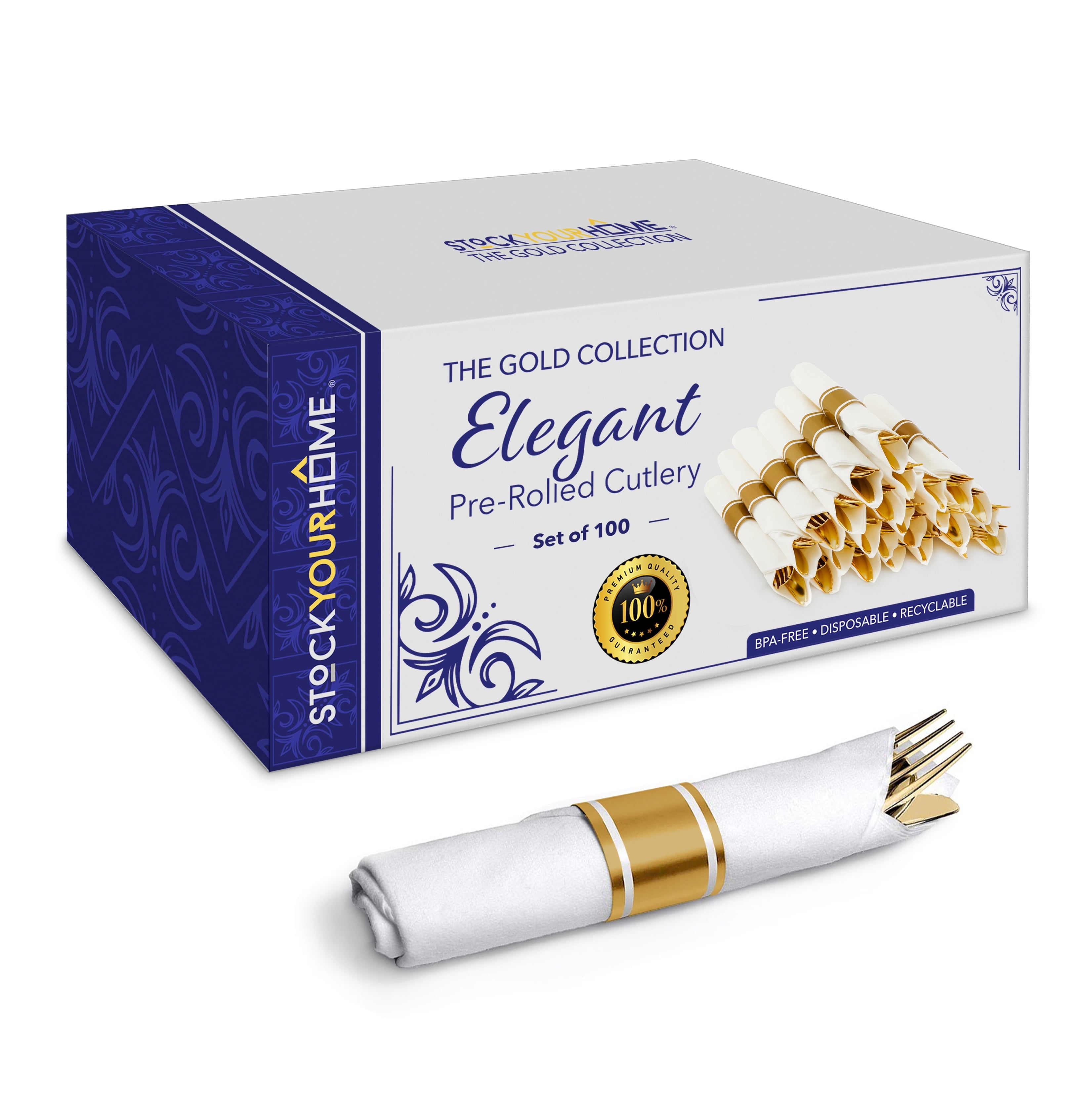 Stock Your Home Gold Plastic Cutlery Set with Napkins 100 Pack ...