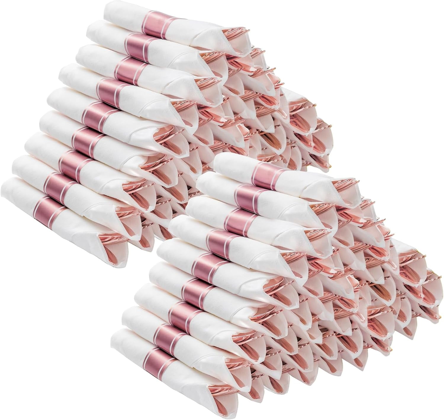 100 Pack Pre Rolled Rose Gold Plastic Silverware Set, Disposable ...