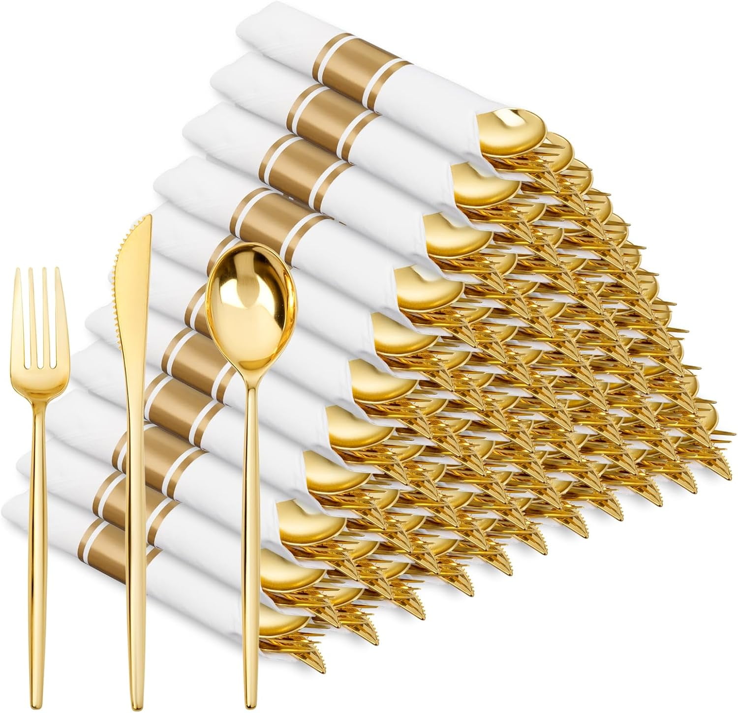 100 Pack Pre Rolled Silverware Set Disposable, 400pcs Gold Plastic ...
