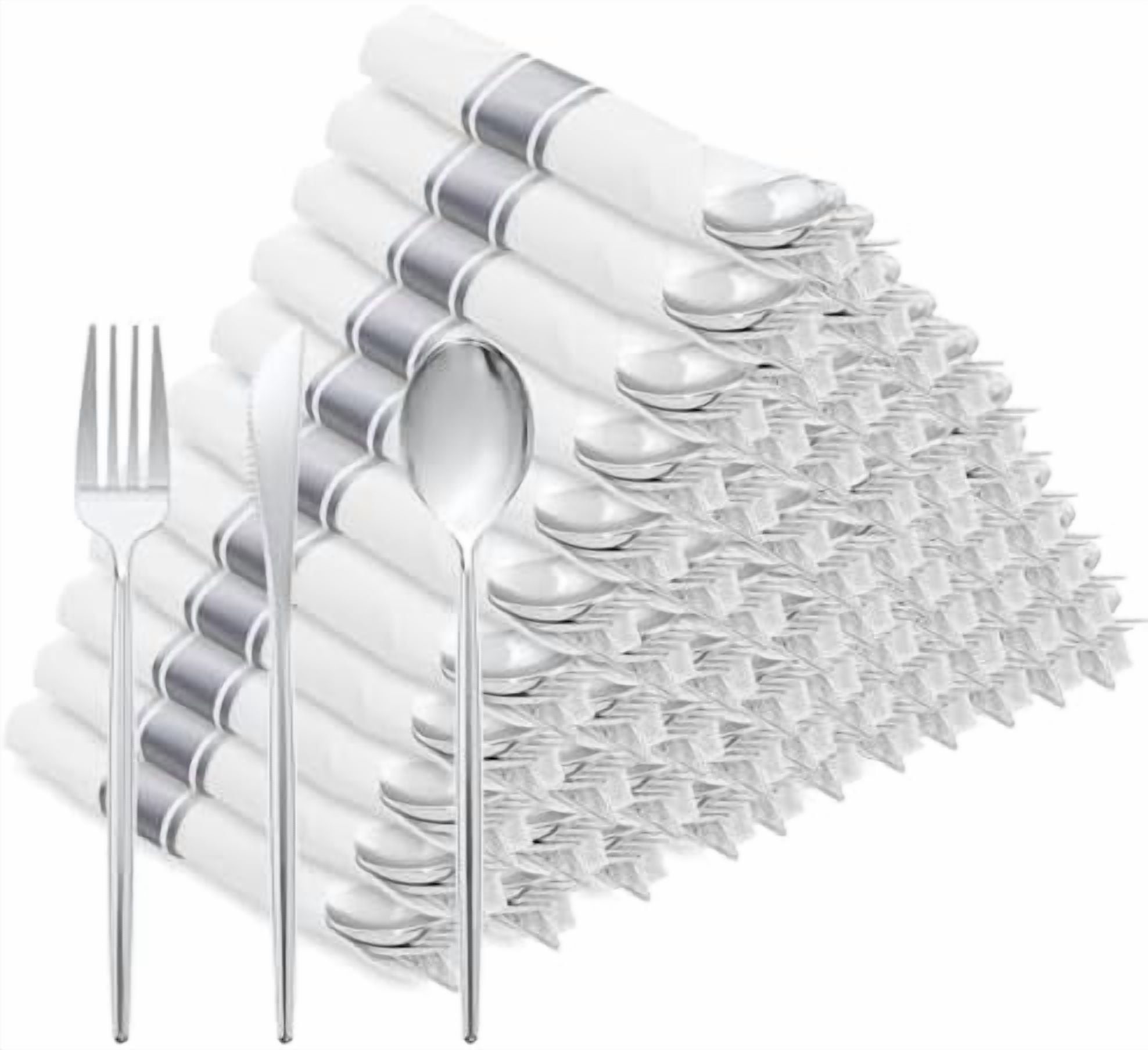 100 Pack Pre Rolled Silverware Set Disposable, 400pcs Gold Plastic ...