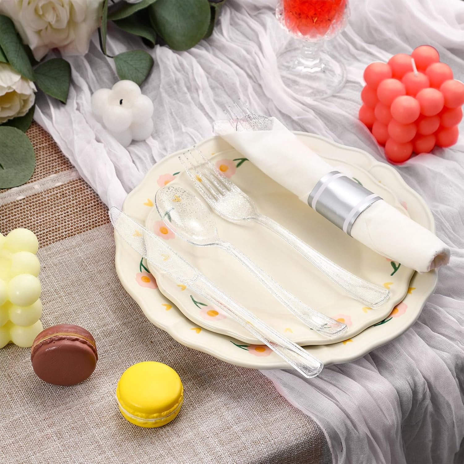 100 Pack Pre-Rolled Silverware Set Disposable Wrapped Plastic Cutlery ...
