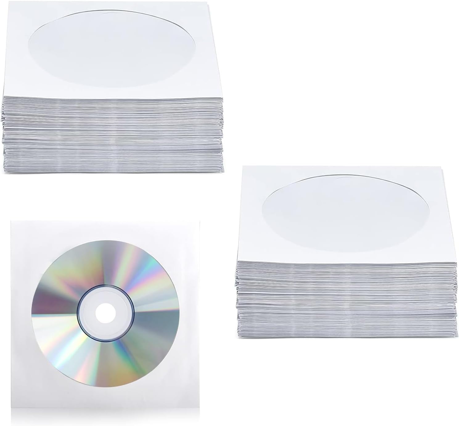 100 Pack Premium White Paper CD DVD Sleeves Envelope with Window Cut ...