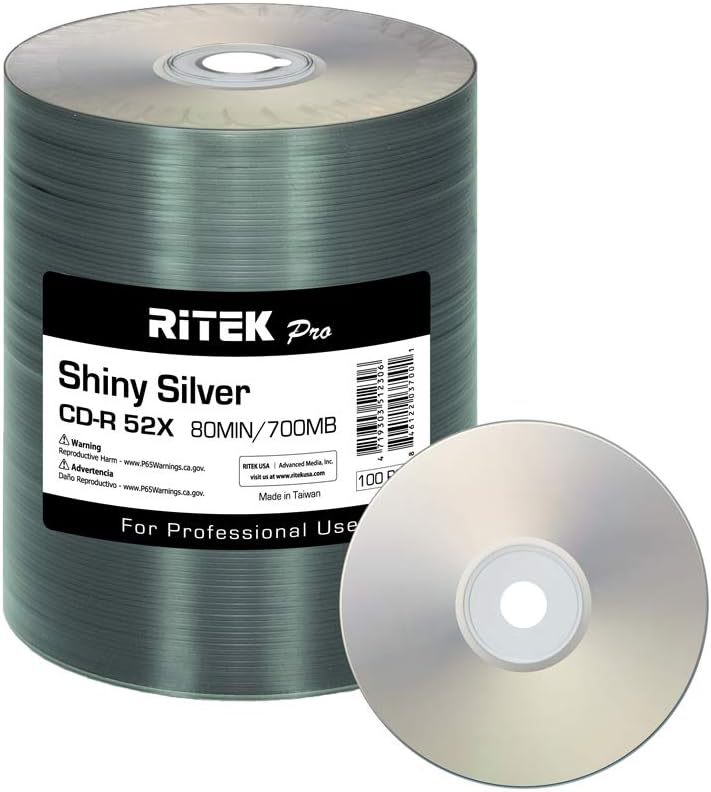 100 Pack Pro (Professional Grade) CD-R 52X 700MB Shiny Silver Lacquer ...