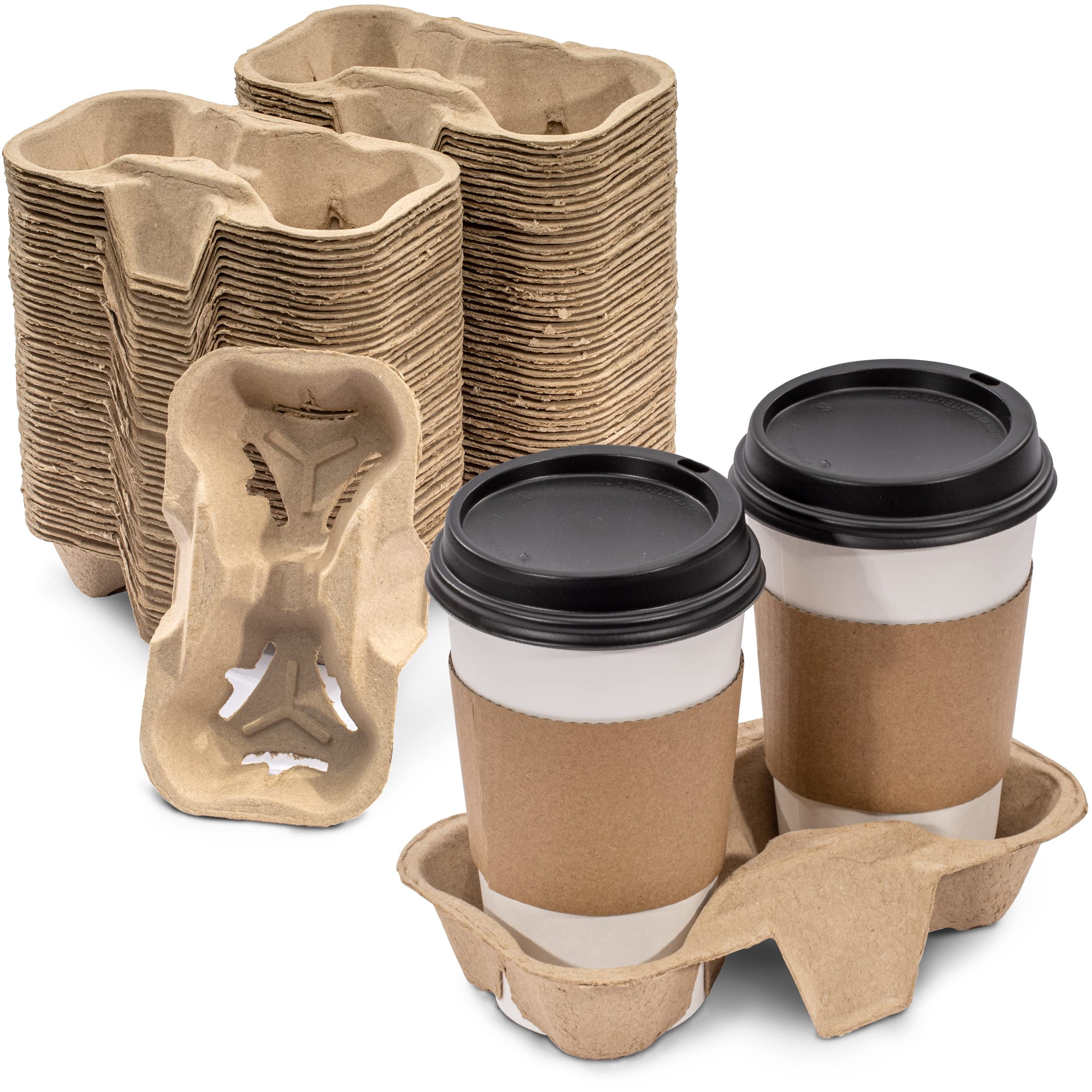 [100 Pack] Pulp Fiber Drink Carrier Tray Biodegradable 2 Cup Container ...
