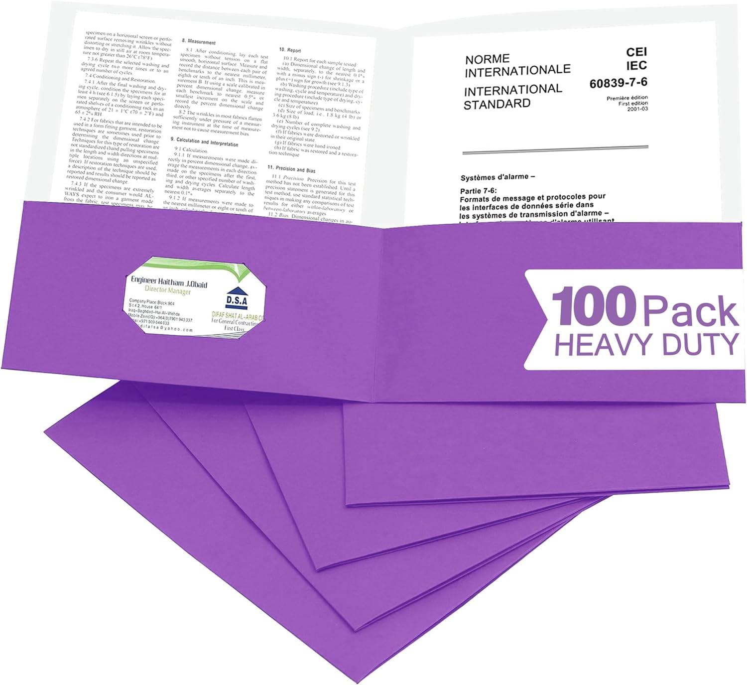 100 Pack Purple Two-Pocket Letter-Size Paper Folders with Card Slot ...