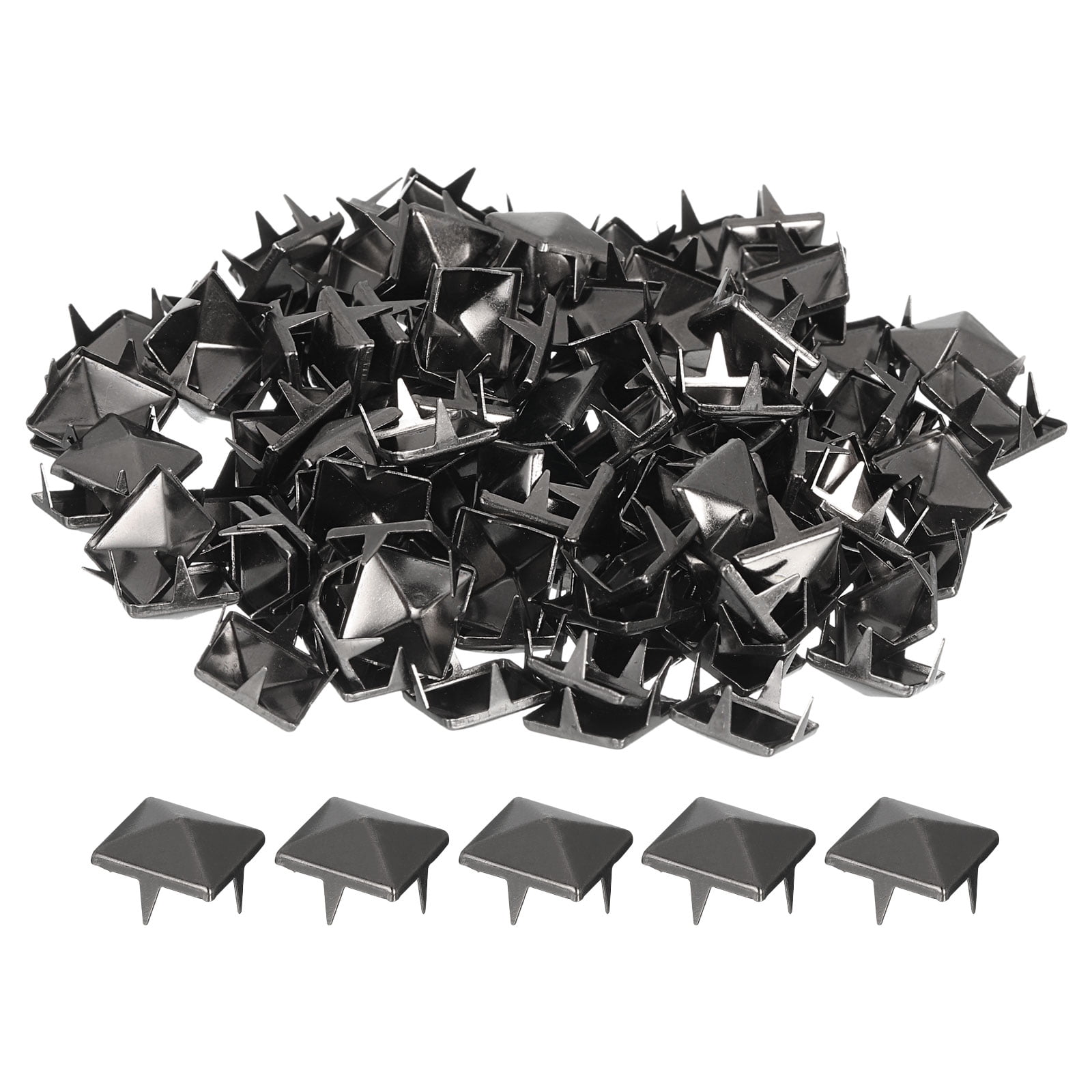100 Pack Pyramid Rivets for Clothing, 10mm 4-Jaw Square Rivets, Black ...