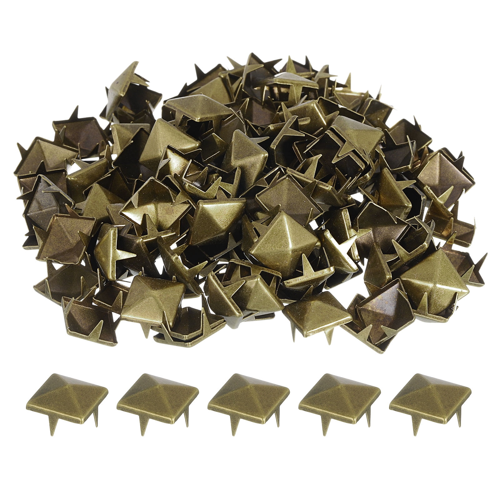 100 Pack Pyramid Rivets for Clothing, 10mm 4-Jaw Square Rivets, Bronze ...