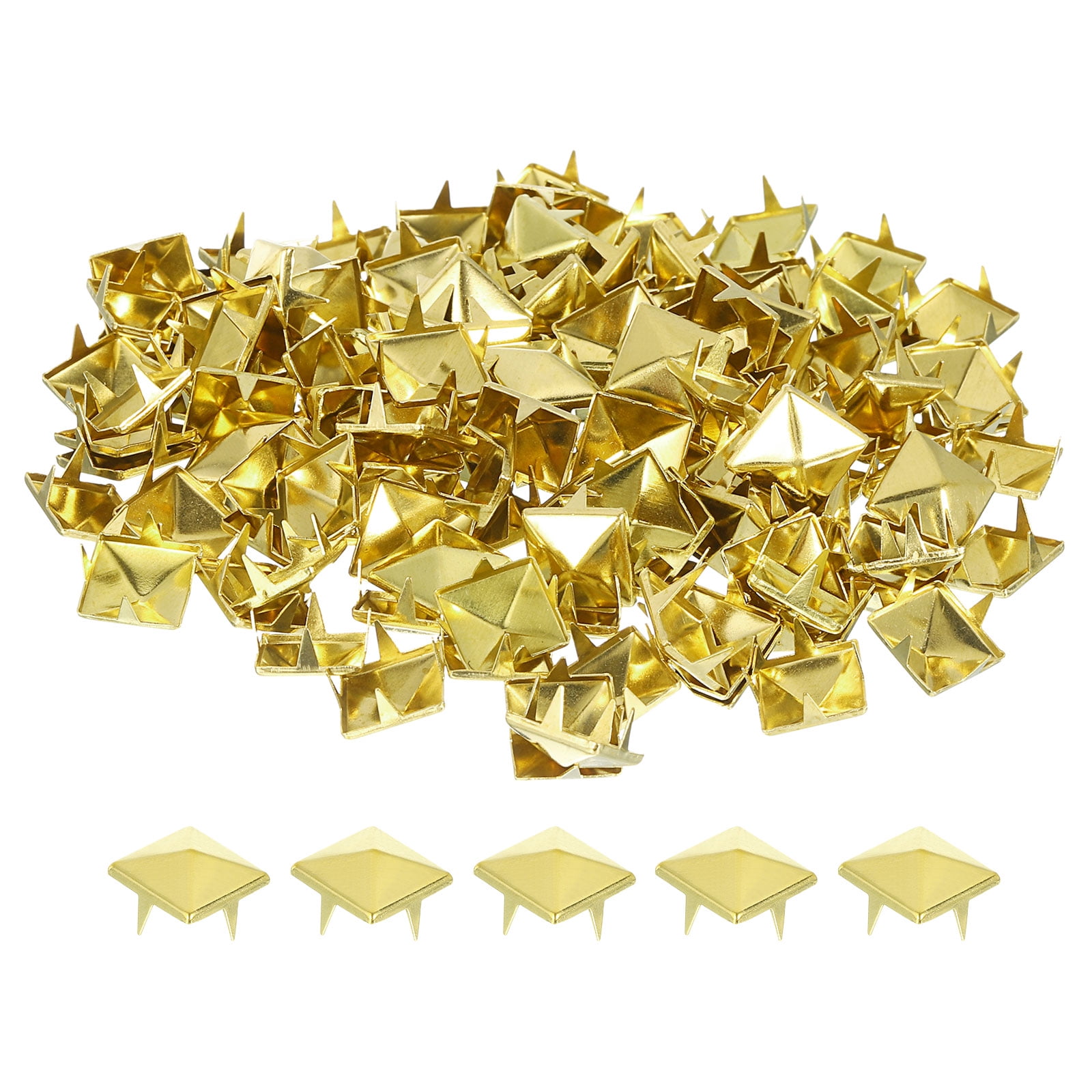 100 Pack Pyramid Rivets for Clothing, 10mm 4-Jaw Square Rivets, Gold ...