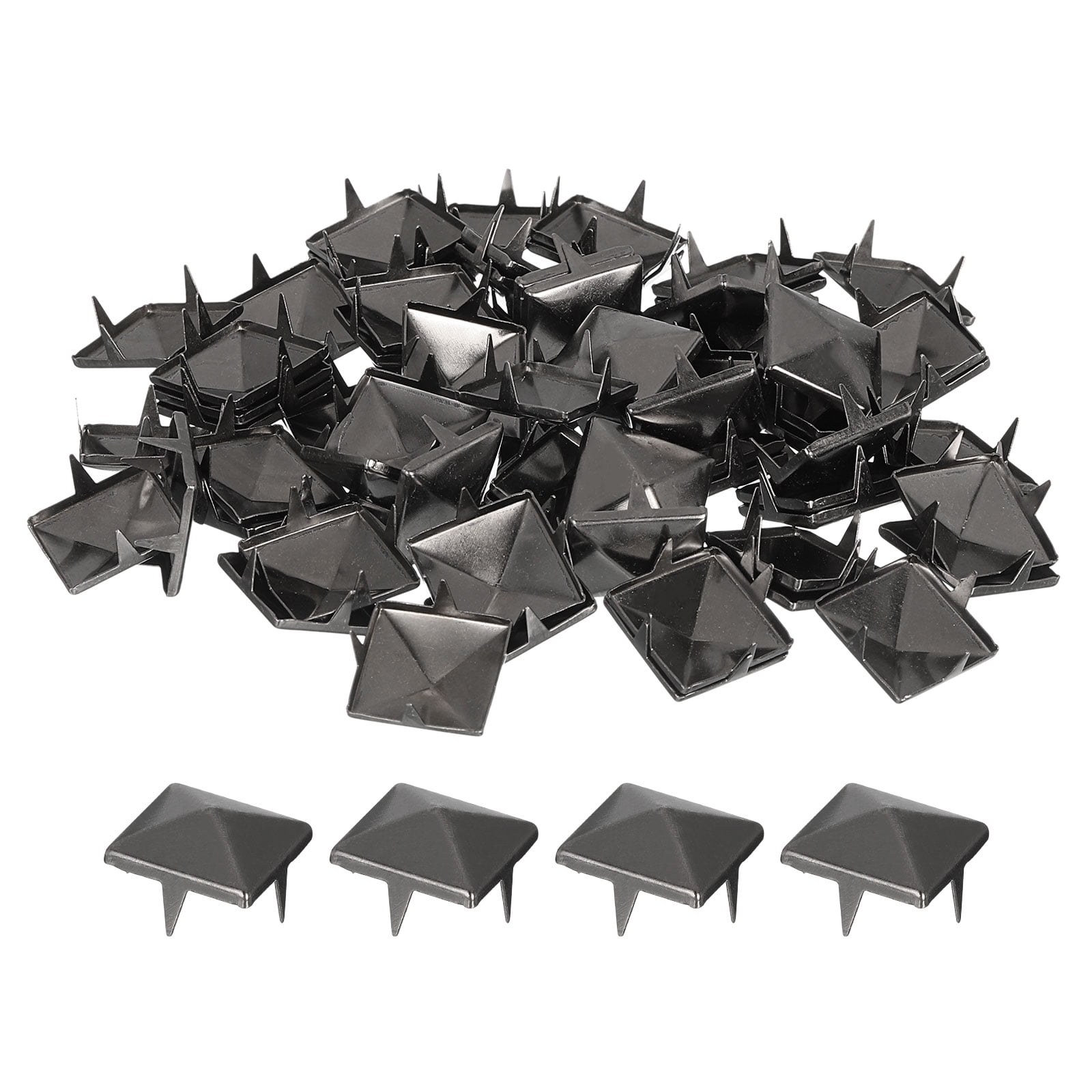 100 Pack Pyramid Rivets for Clothing, 15mm 4-Jaw Square Rivets, Black ...
