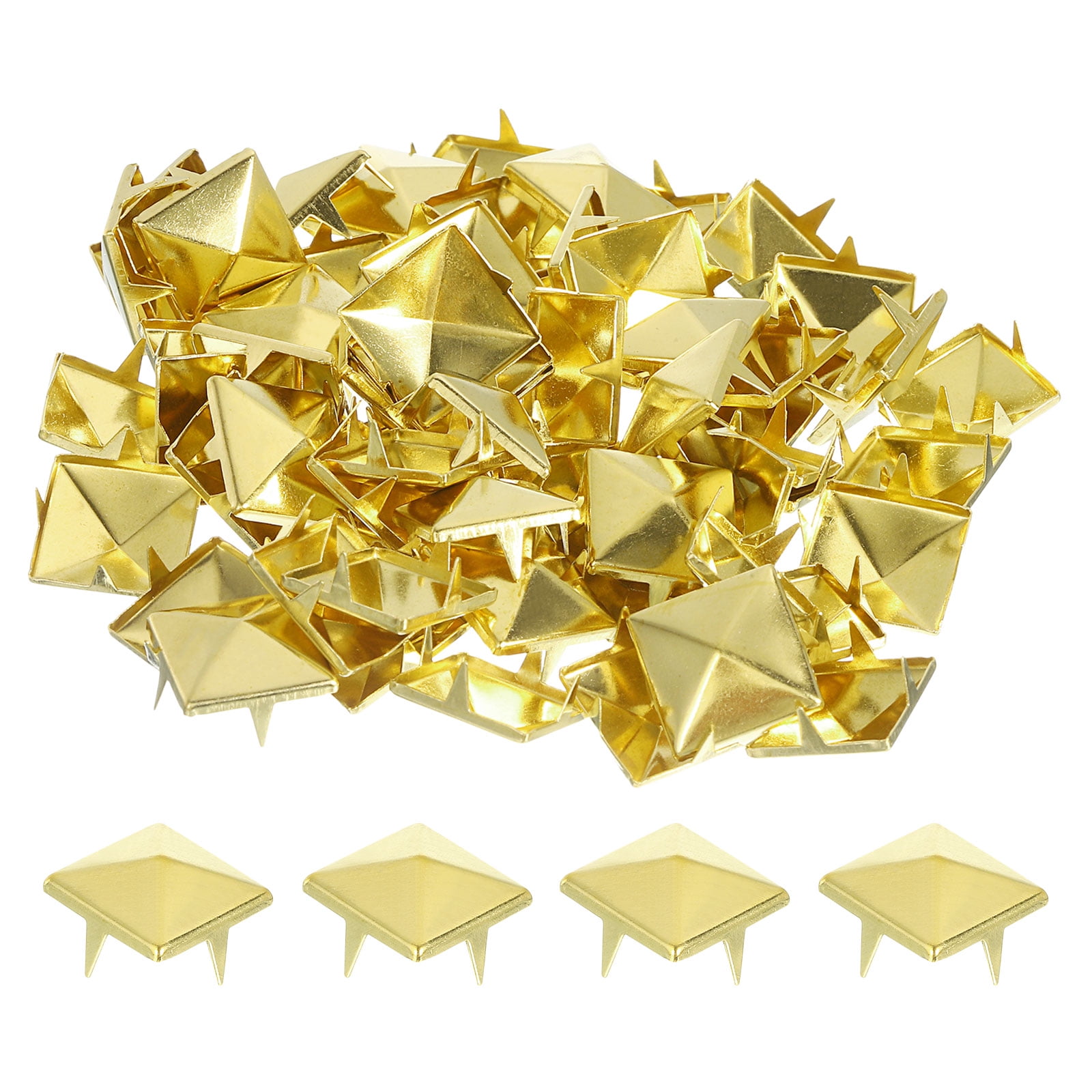 100 Pack Pyramid Rivets for Clothing, 15mm 4-Jaw Square Rivets, Gold ...