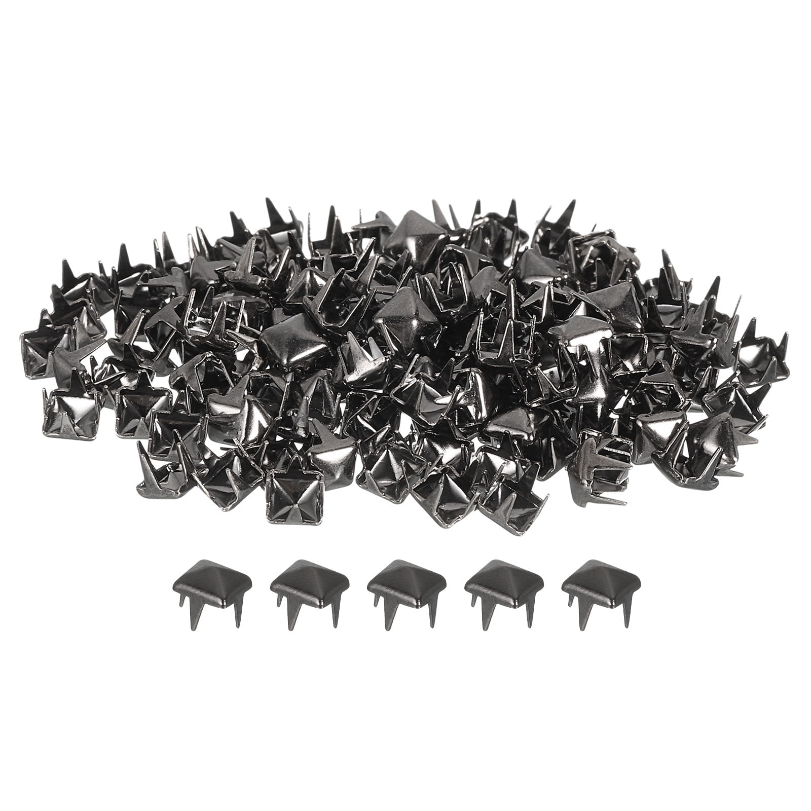 100 Pack Pyramid Rivets for Clothing, 4mm 4-Jaw Square Rivets, Black ...