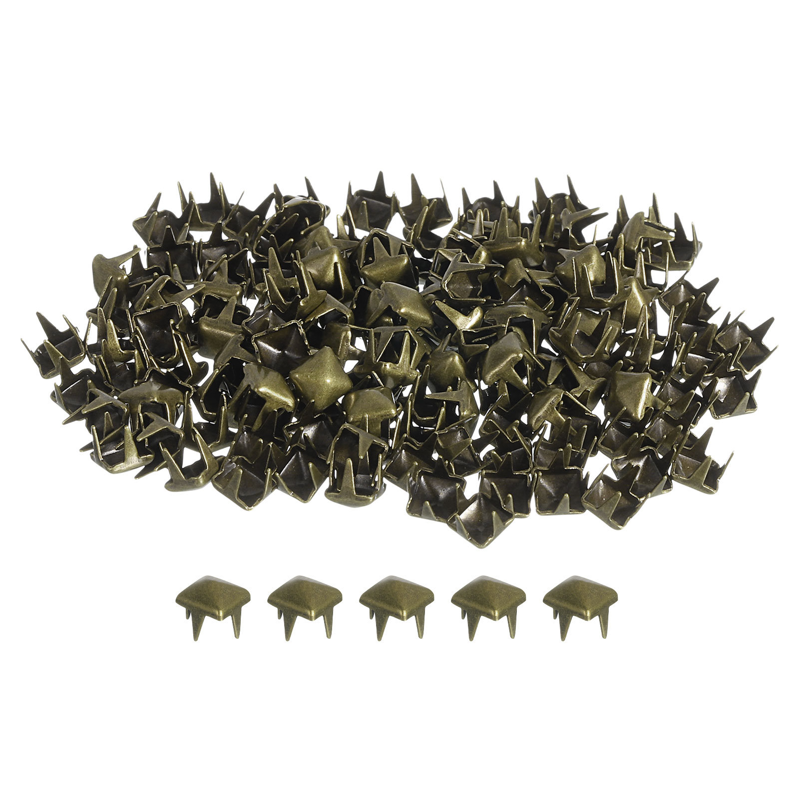 100 Pack Pyramid Rivets for Clothing, 4mm 4-Jaw Square Rivets, Bronze ...