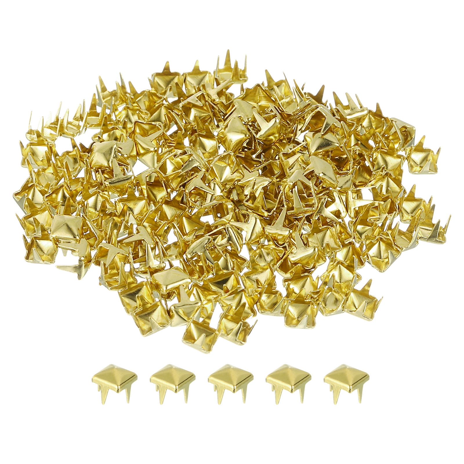100 Pack Pyramid Rivets for Clothing, 4mm 4-Jaw Square Rivets, Gold ...