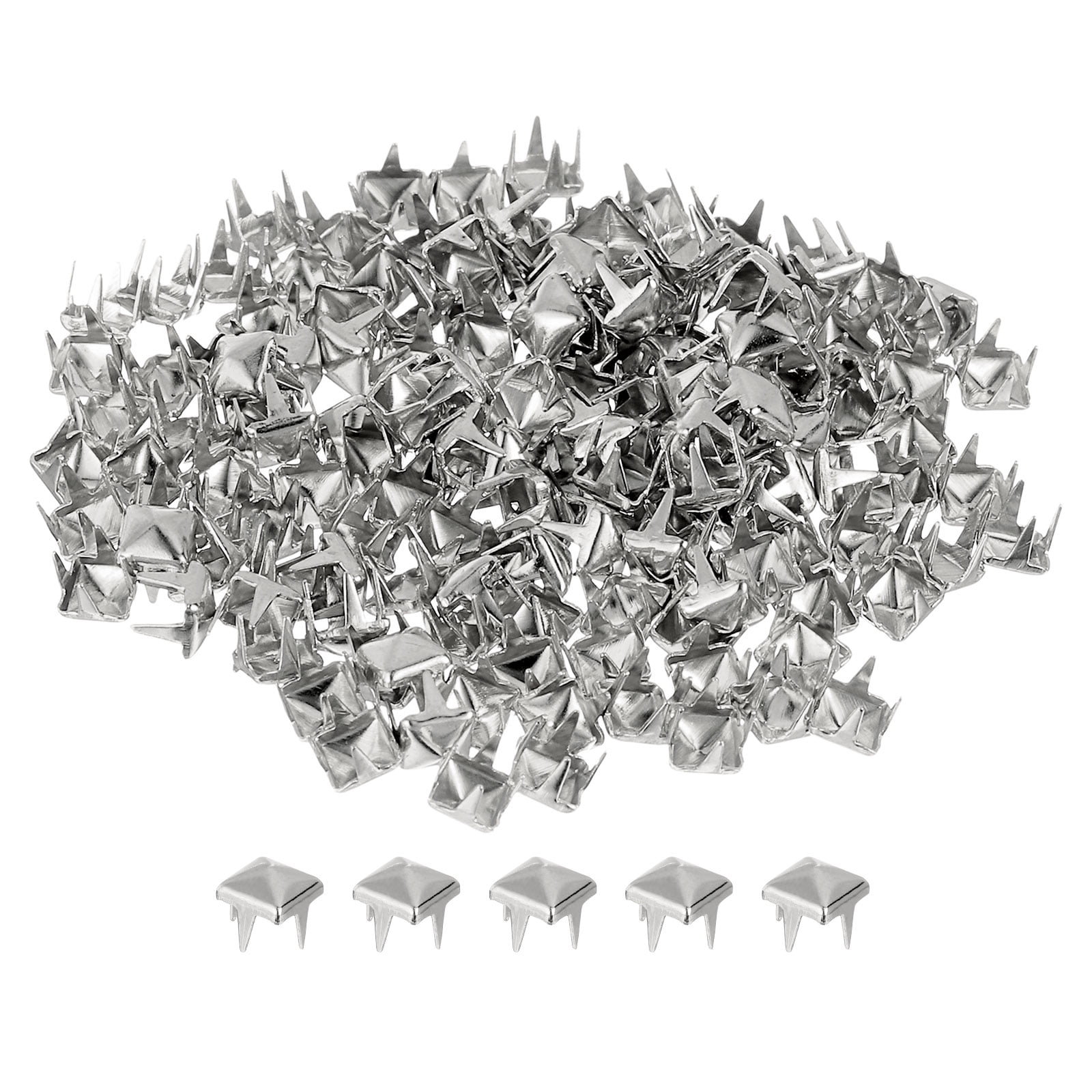100 Pack Pyramid Rivets for Clothing, 4mm 4-Jaw Square Rivets, Silver ...