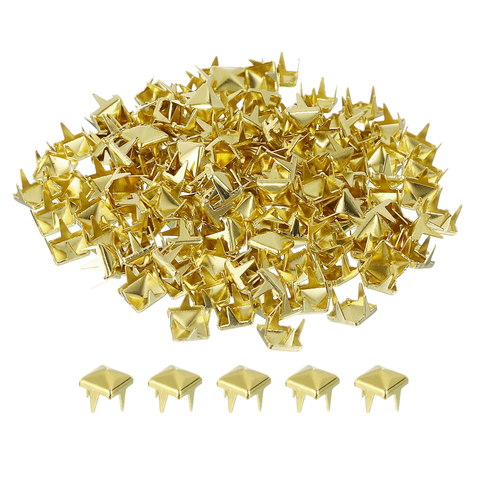 100 Pack Pyramid Rivets for Clothing, 5mm 4-Jaw Square Rivets, Gold ...