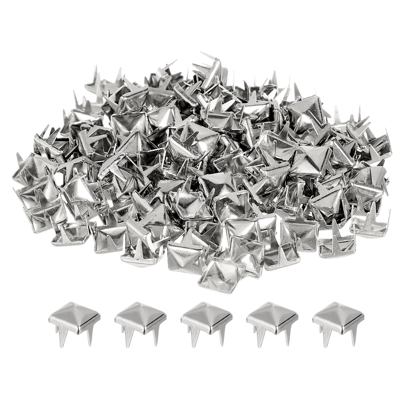 100 Pack Pyramid Rivets for Clothing, 6mm 4-Jaw Square Rivets, Silver ...