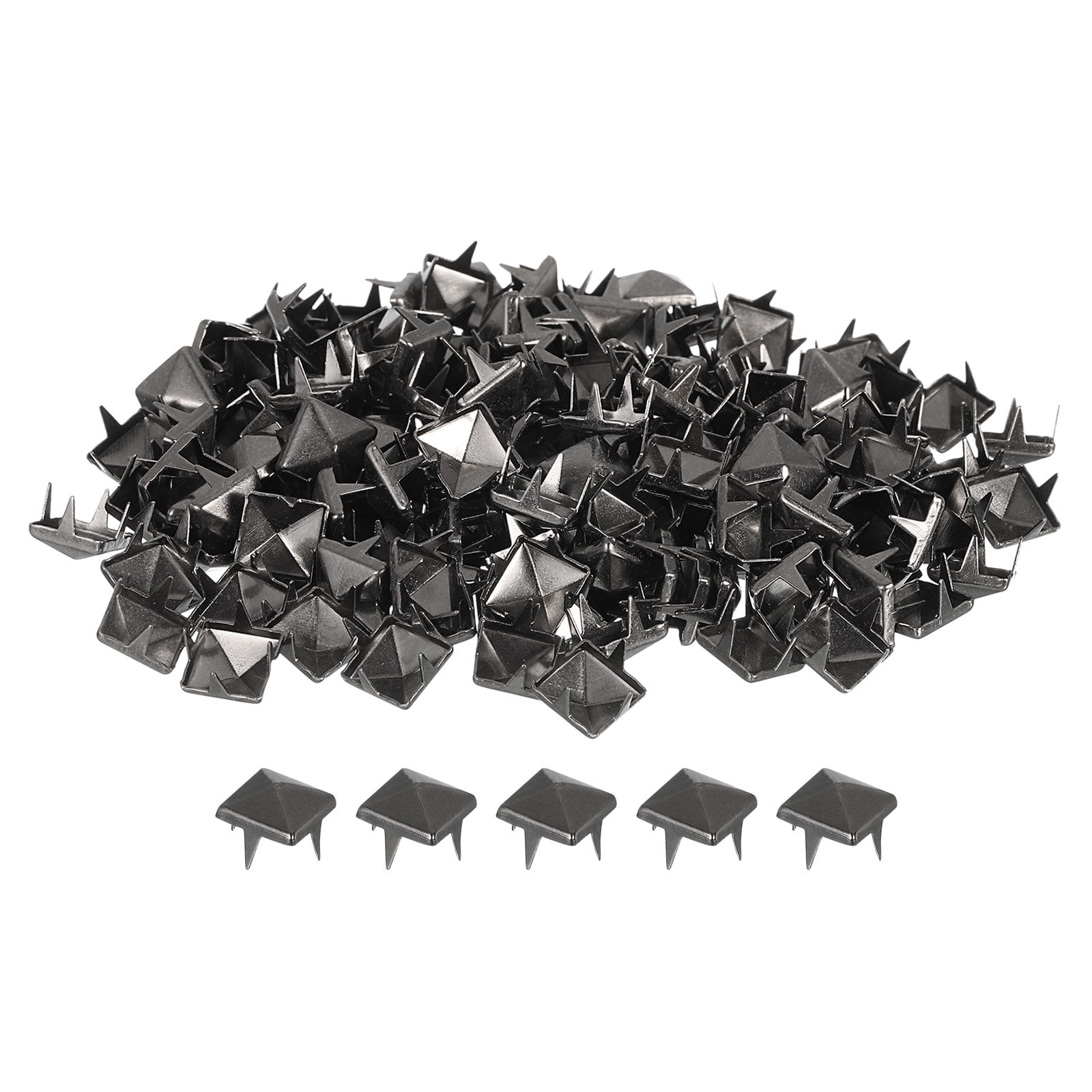 100 Pack Pyramid Rivets for Clothing, 7mm 4-Jaw Square Rivets, Black ...