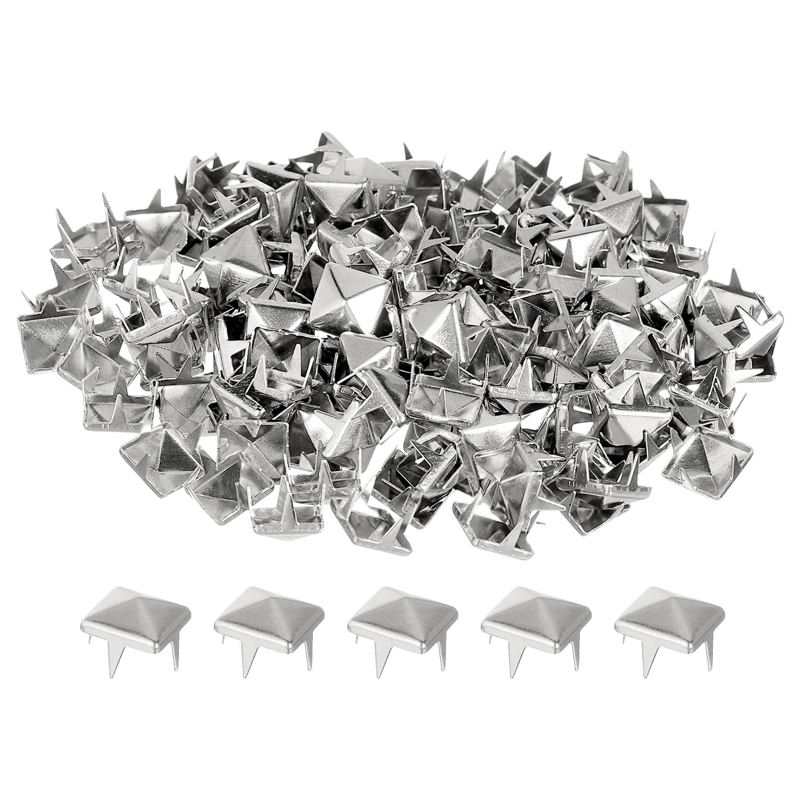 100 Pack Pyramid Rivets for Clothing, 7mm 4-Jaw Square Rivets, Silver ...