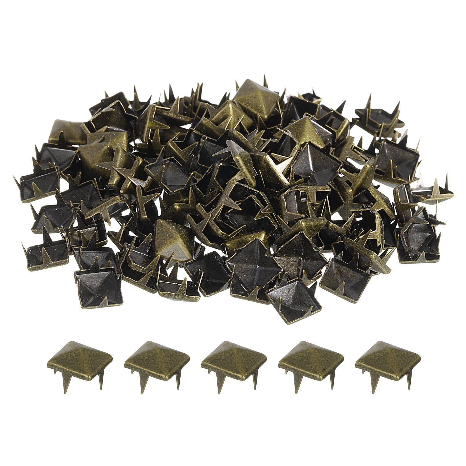 100 Pack Pyramid Rivets for Clothing, 8mm 4-Jaw Square Rivets, Bronze ...