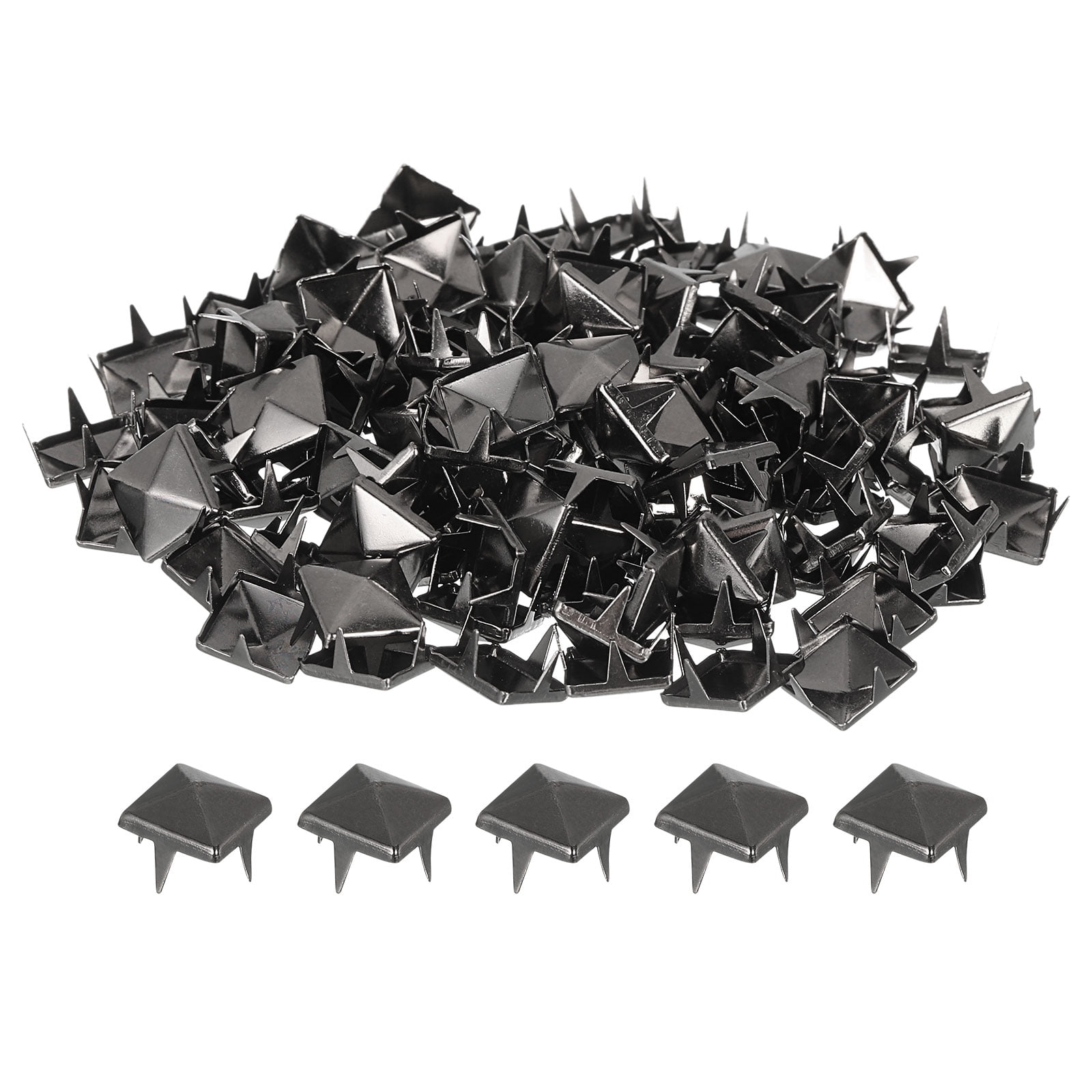 100 Pack Pyramid Rivets for Clothing, 9mm 4-Jaw Square Rivets, Black ...