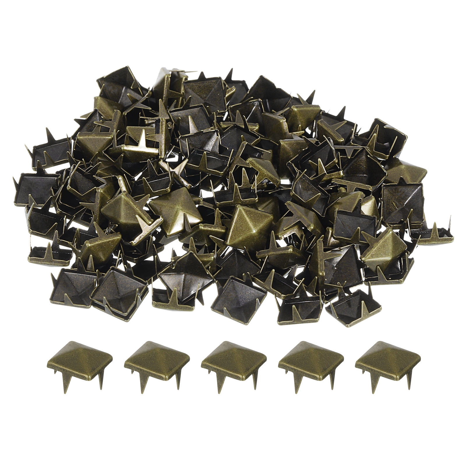 100 Pack Pyramid Rivets for Clothing, 9mm 4-Jaw Square Rivets, Bronze ...