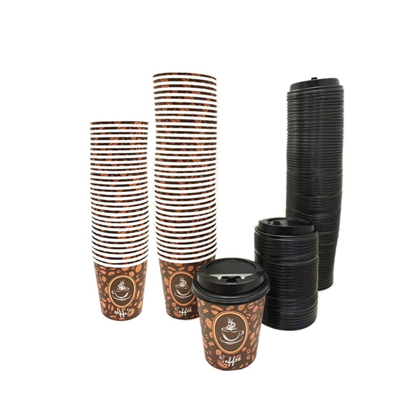 100 Pack Quality Disposable Paper Hot Coffee Cups with Recyclable Lids ...