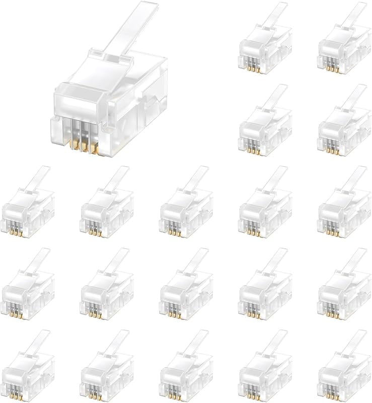 100 Pack RJ11 6P4C Plug, Telephone Handset Flat Cord Cable Modular Plug ...