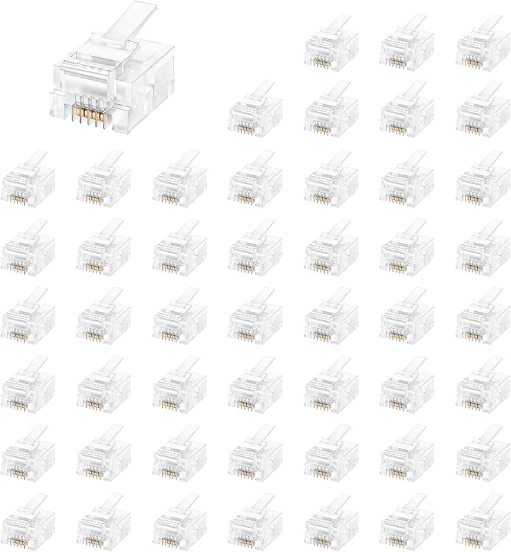 100 Pack RJ11 6P4C Plug, Telephone Handset Flat Cord Cable Modular Plug ...