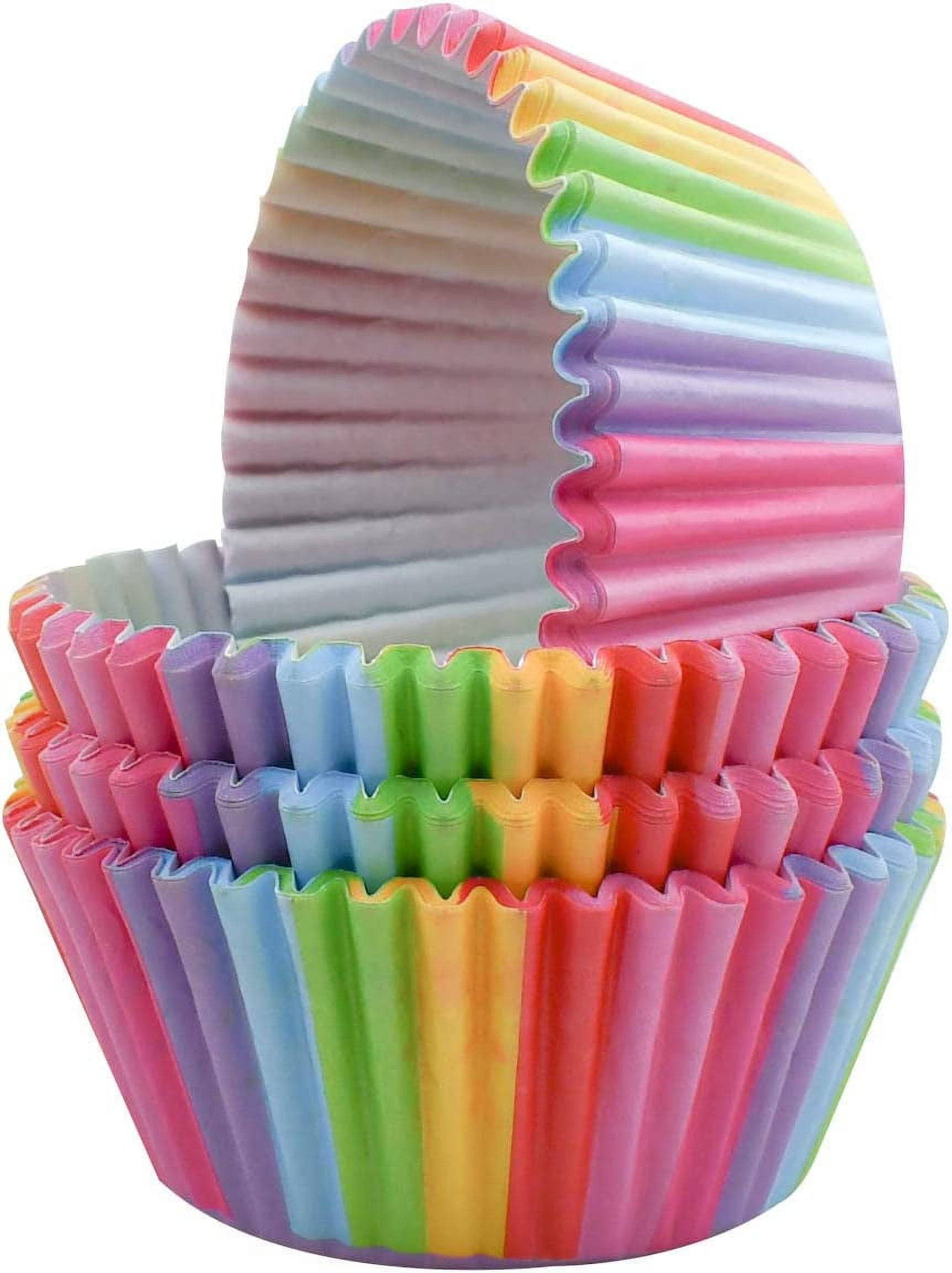 100 Pack Rainbow Cupcake Liners - Standard Size, Greaseproof Paper ...