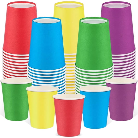 100 Pack Rainbow Paper Cups, 9oz Disposable Colored Paper Cups Bulk ...