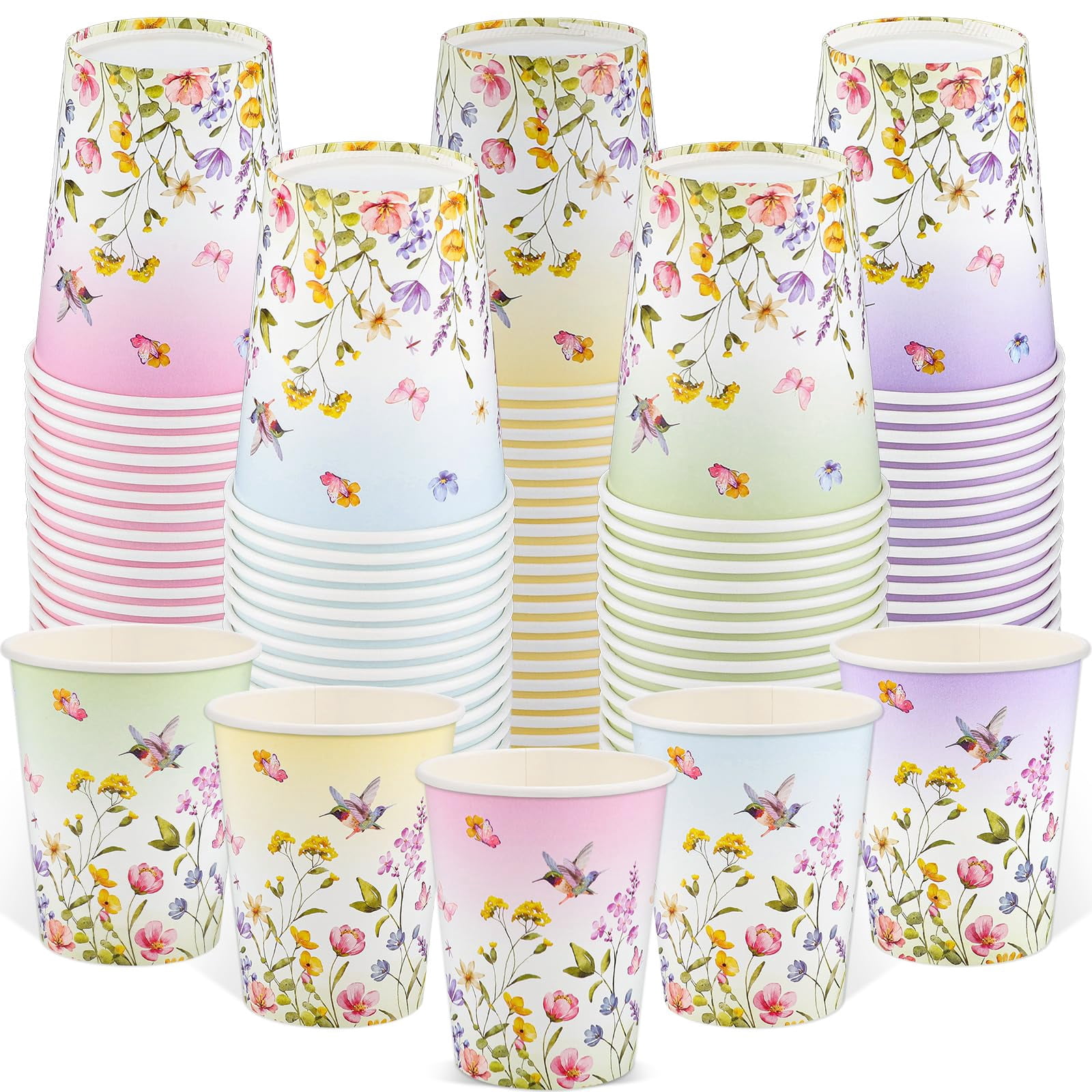 100 Pack Rainbow Paper Cups 9oz Disposable Colored Party Cups Bulk for ...