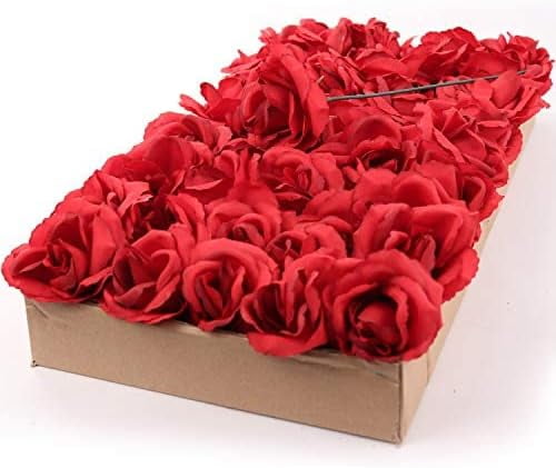 100-Pack of Realistic Dark Red Roses with 8-Inch Stems - Beautiful and ...