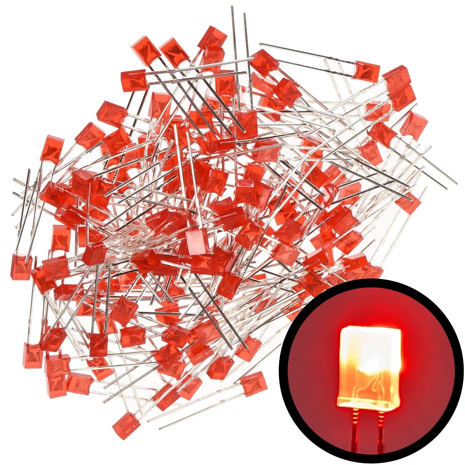 100 Pack Red Rectangular LEDs, Diffused Lens (5mm x 2mm x 7mm ...