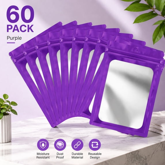 100 Pack Resealable Mylar Foil Bags with Frosted Clear Window, Smell ...