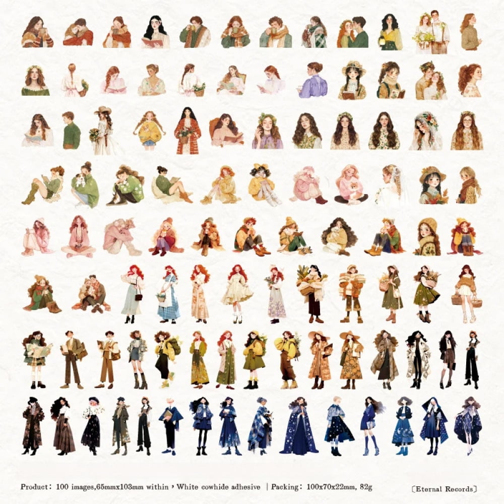 100-Pack Retro Character Stickers - Large Precision Die-Cut DIY ...
