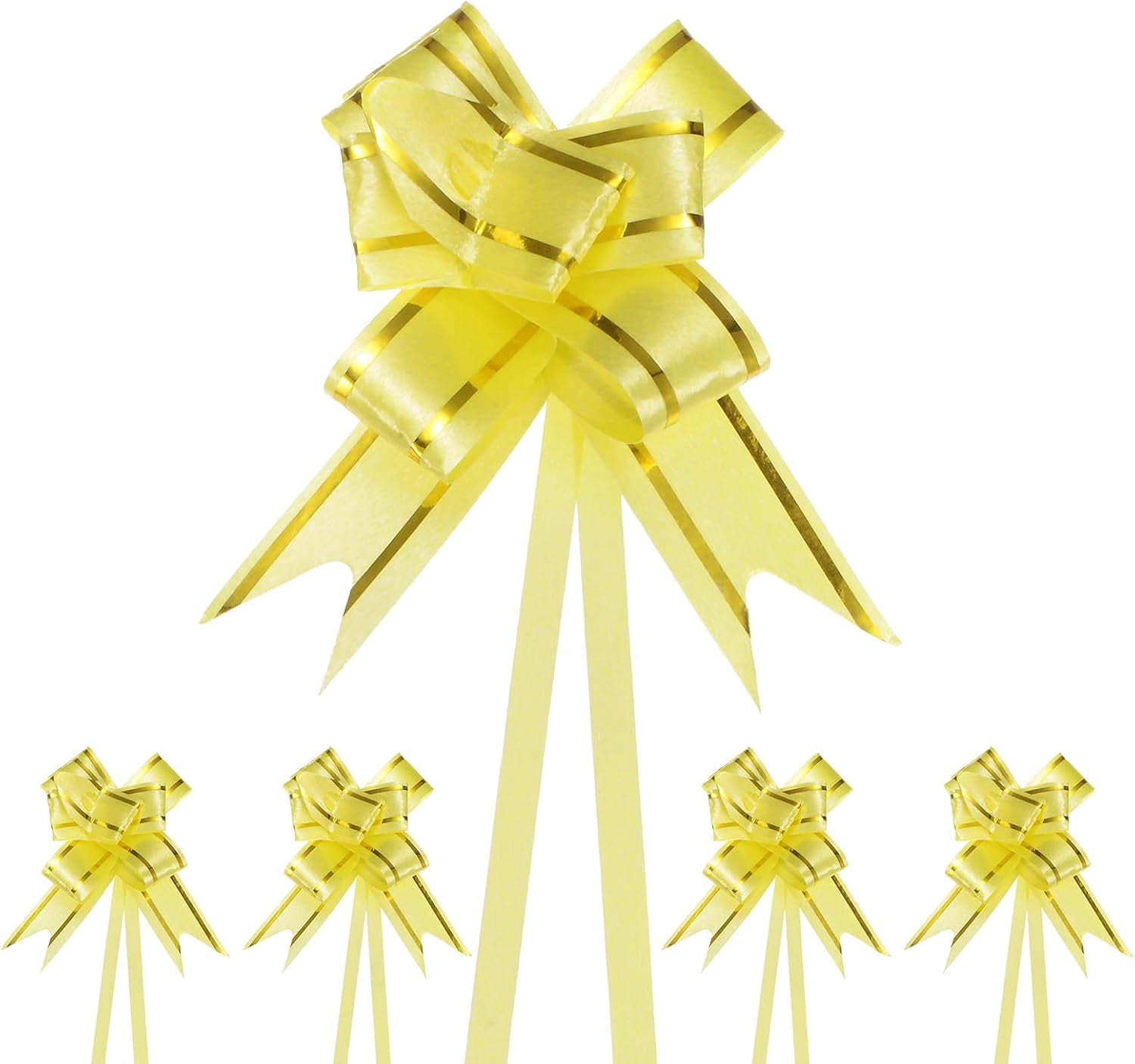 100-Pack Ribbon Pull Bows, 2.56 Inch / 6.5cm Plastic Gold Edge Ribbon ...