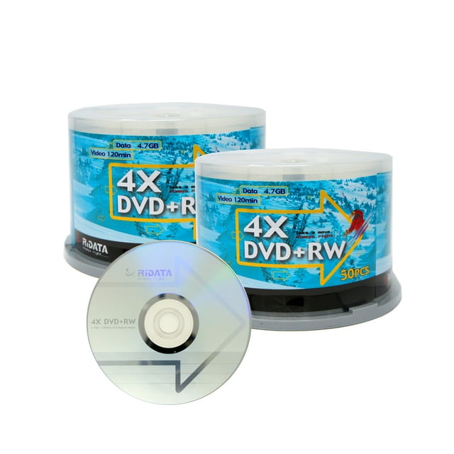 100 Pack Ridata DVD+RW 4X 4.7GB Silver Logo Rewritable DVD Plus RW Re ...