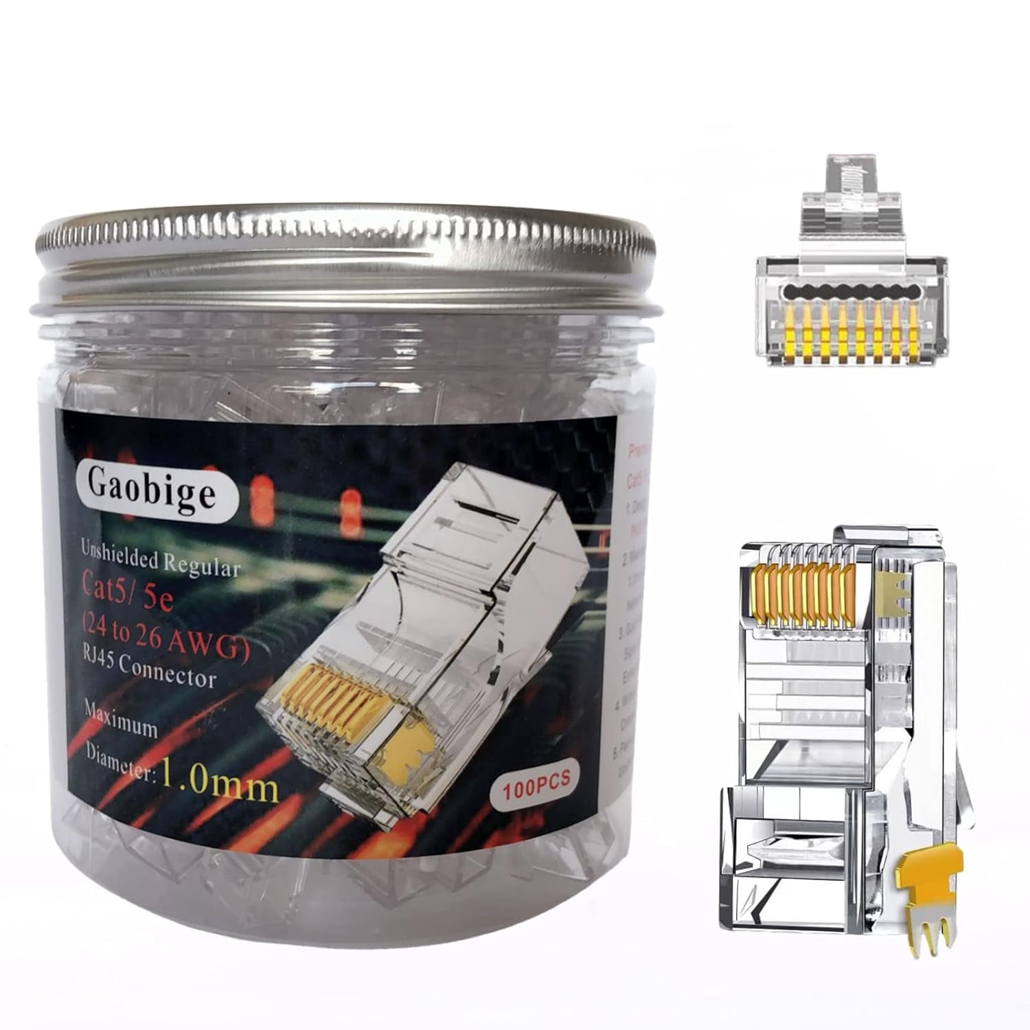 100-Pack Rj45 Connectors, Rj45 Ends, Cat5 Cat5E Rj45 Connectors For ...