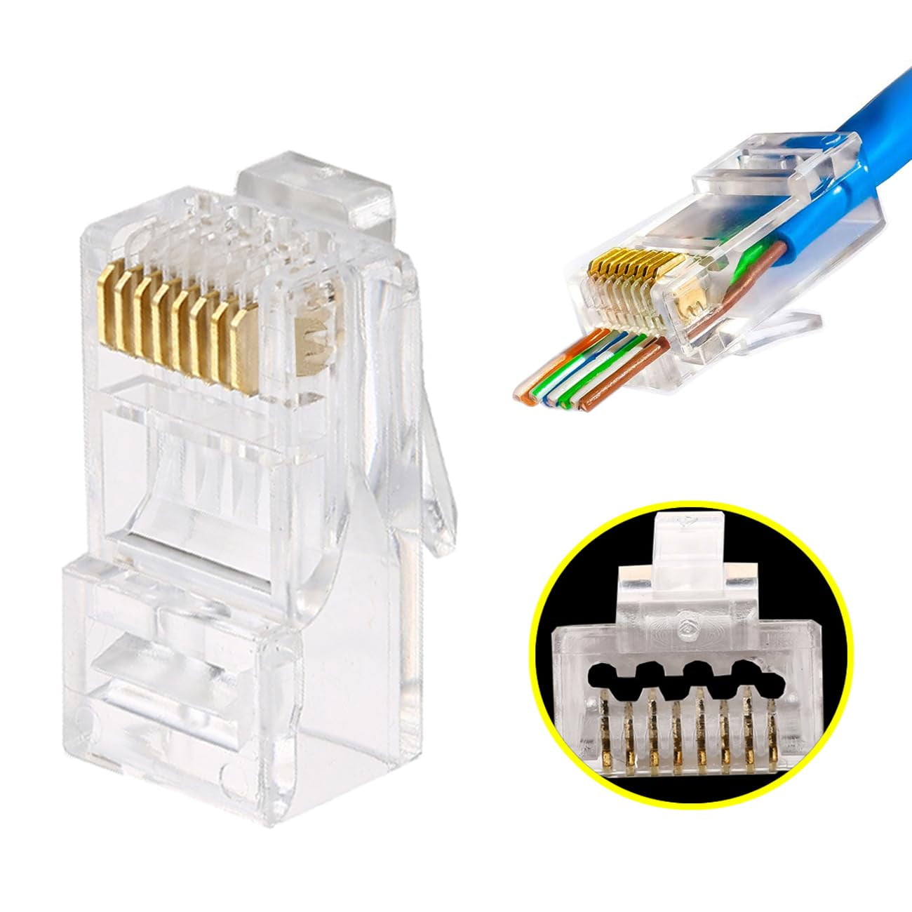 100-Pack Rj45 Pass Through Connector 23Awg Cat6A Cat6 Ethernet ...