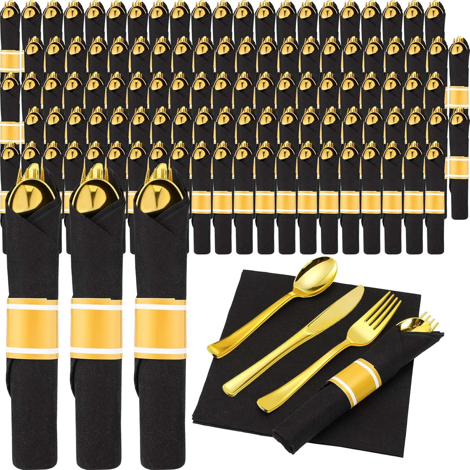 100 Pack Rolled Silverware Pre Rolled Silverware Set Disposable Wrapped ...