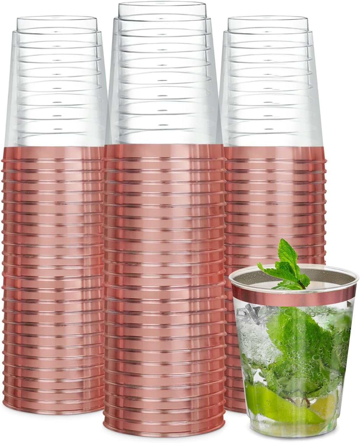 100 Pack Rose Gold Plastic Cups For Party - 10 Oz Rose Gold Party Cups ...