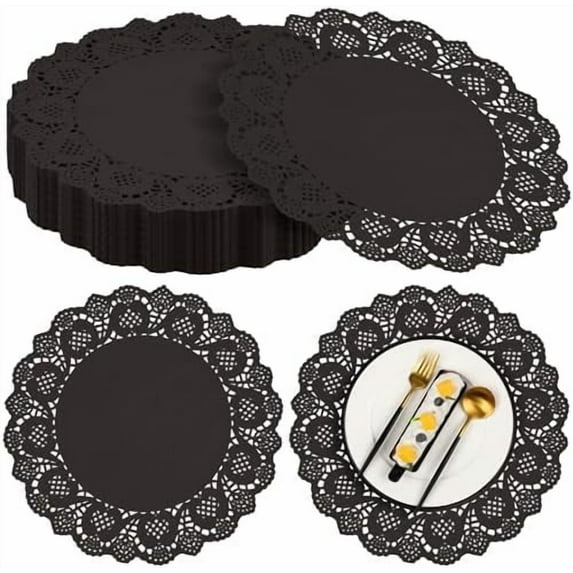 100 Pack Round Black Paper Doilies 13.5 Inches Lace Paper Place Mats ...